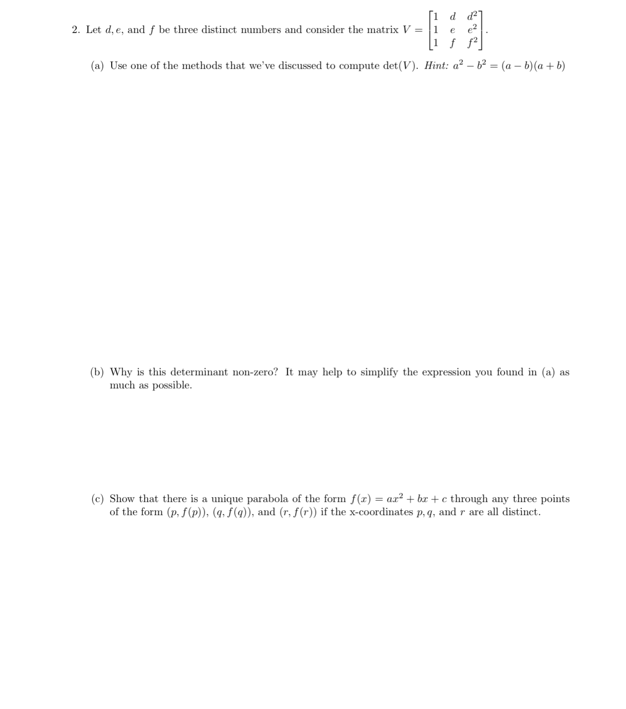 Solved Let d,e, ﻿and f ﻿be three distinct numbers and | Chegg.com