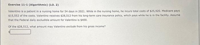 Solved Exercise 11-1 (Algorithmic) (LO. 2) Valentino is a | Chegg.com