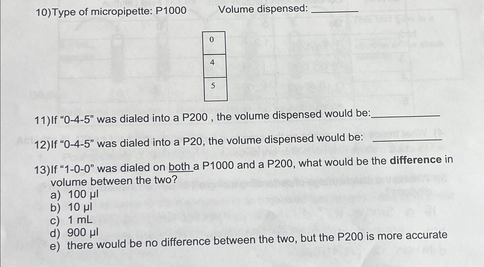 Solved Type of micropipette: P1000Volume dispensed:If | Chegg.com