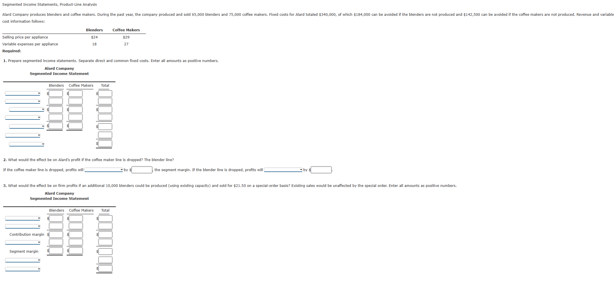 Solved Segmented Income Statements, Product-Line | Chegg.com