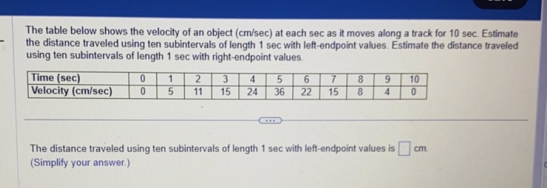 Solved The table below shows the velocity of an object | Chegg.com