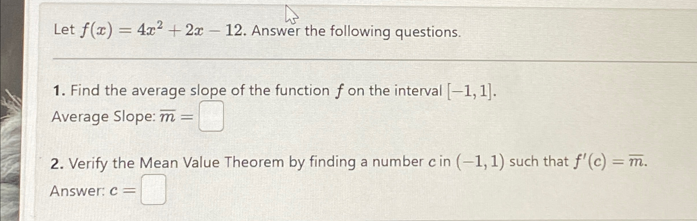 Solved Let f(x)=4x2+2x-12. ﻿Answer the following | Chegg.com