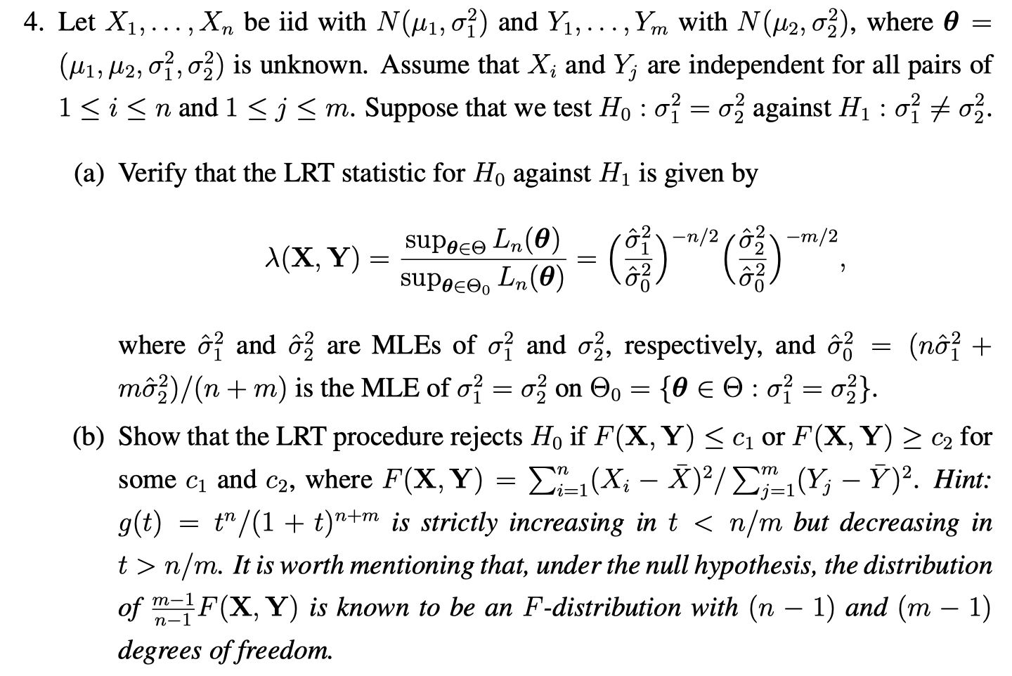 Solved Let x1,dots,xn ﻿be iid with N(μ1,σ12) ﻿and Y1,dots,Ym | Chegg.com