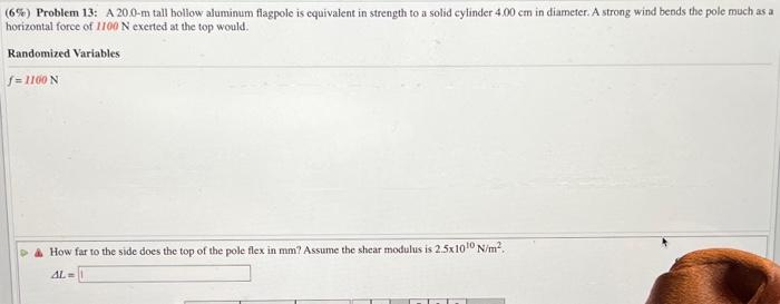 Solved (6\%) Problem 13: A 20.0−m tall bollow aluminum | Chegg.com
