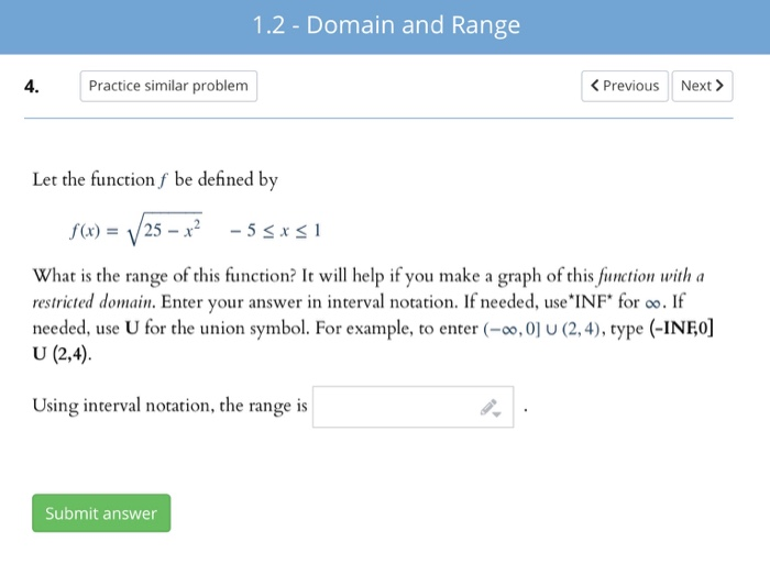 Solved 1.2 - Domain and Range Practice similar problem