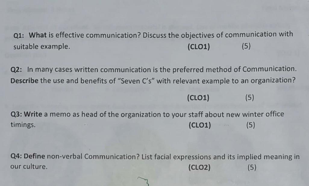 Q1: What is effective communication? Discuss the | Chegg.com