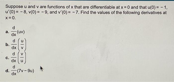 Solved Suppose u and v are functions of x that are | Chegg.com