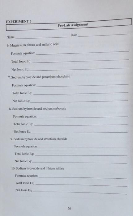 Solved EXPERIMENT 6 Pre-Lab Assignment Name Date The unknown | Chegg.com