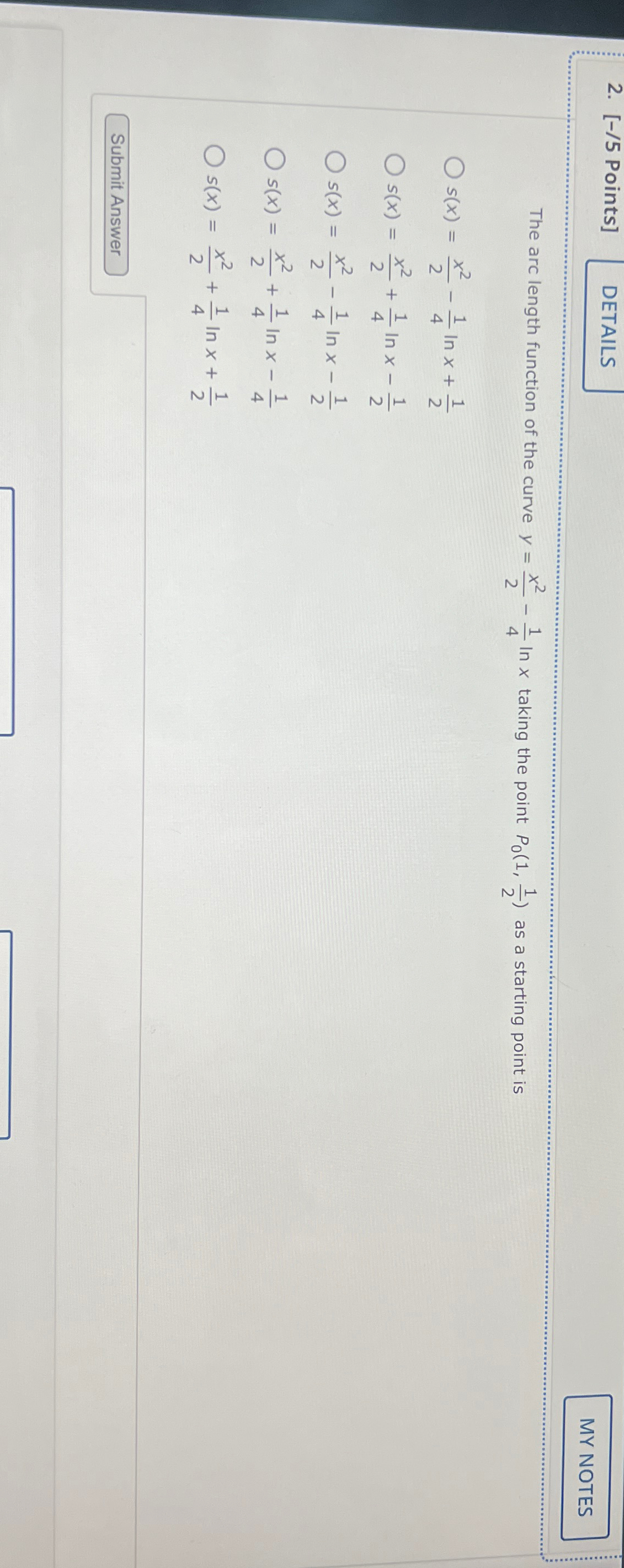 Solved [-/5 ﻿Points]The arc length function of the curve | Chegg.com