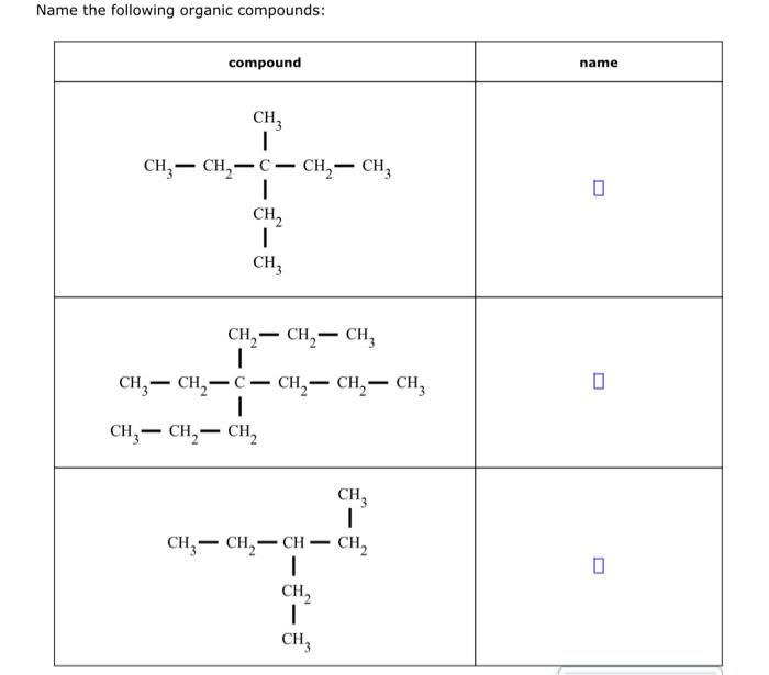 Solved Name the following organic compounds: | Chegg.com
