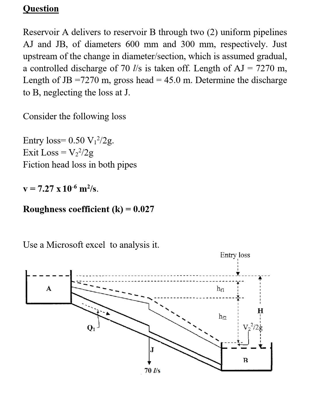 Reservoir A delivers to reservoir B through two (2) | Chegg.com