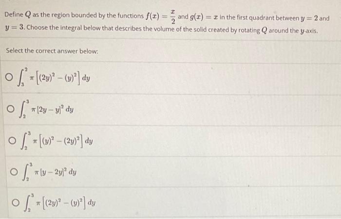 Solved Define Q as the region bounded by the functions f(x) | Chegg.com