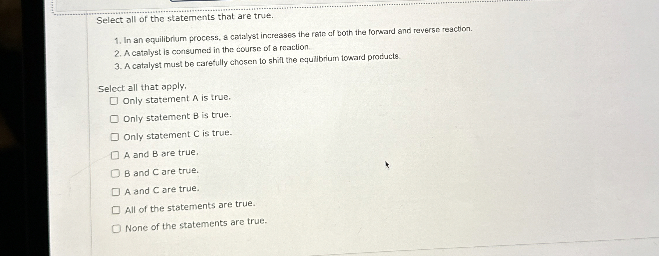 Solved Select all of the statements that are true.In an | Chegg.com