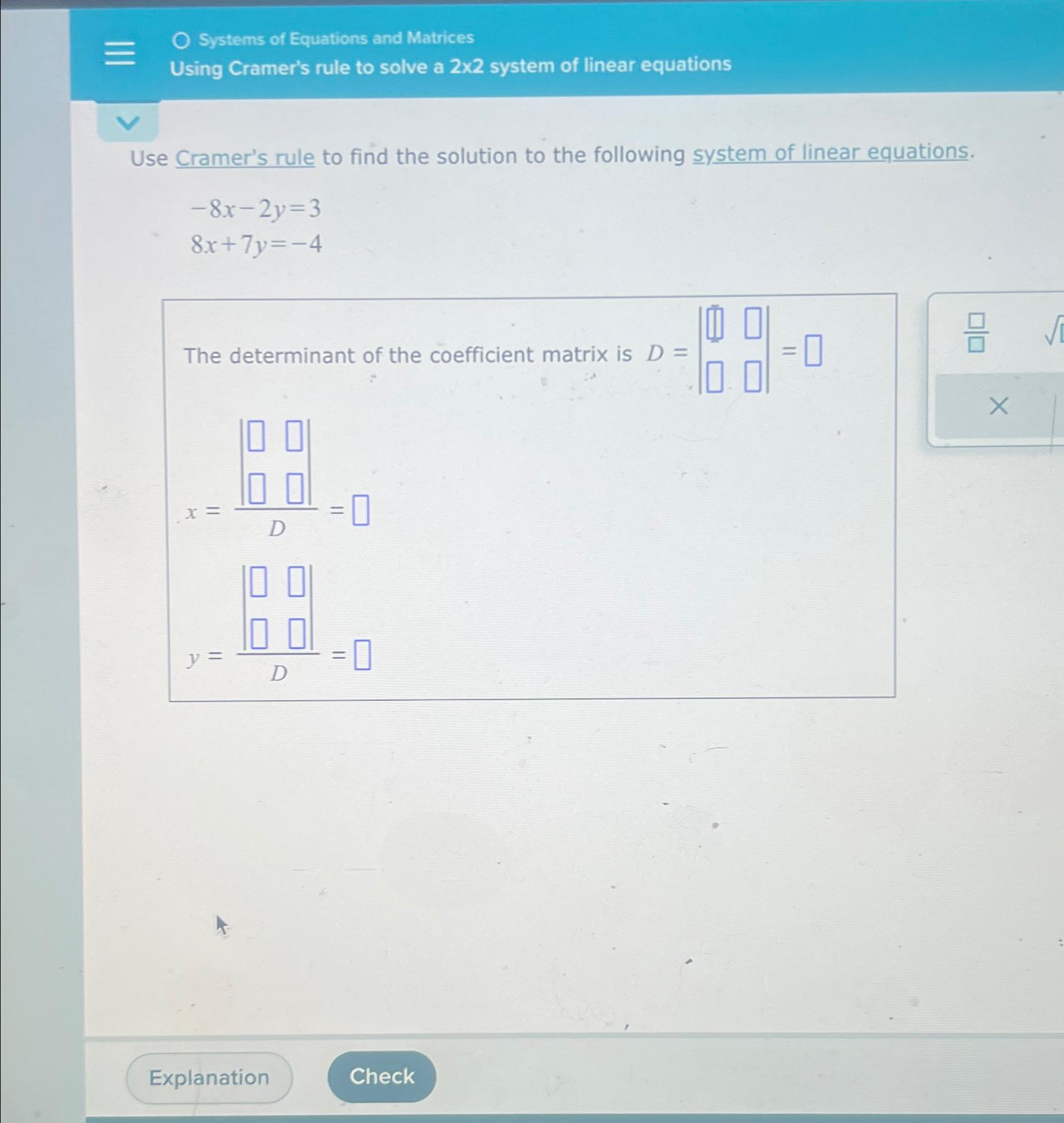 Solved Systems of Equations and Matrices.Using Cramer's rule | Chegg.com