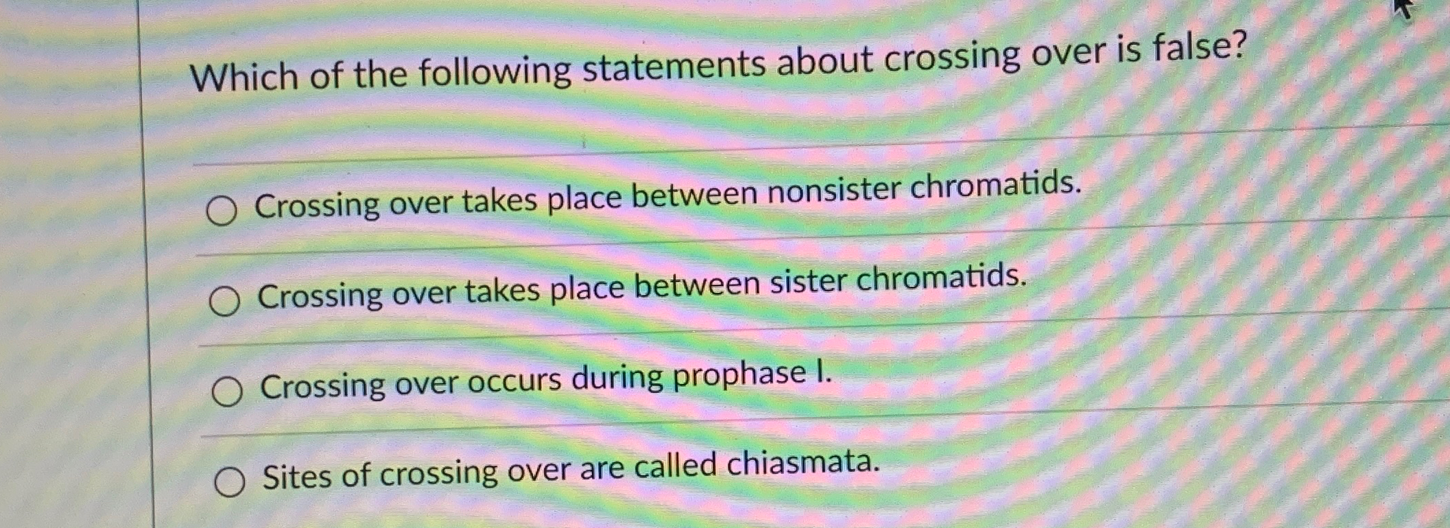 Solved Which of the following statements about crossing over | Chegg.com