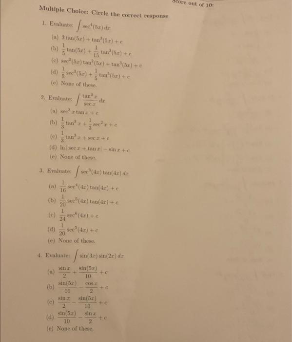 Solved Multiple Choice: Circle the correct response 1. | Chegg.com