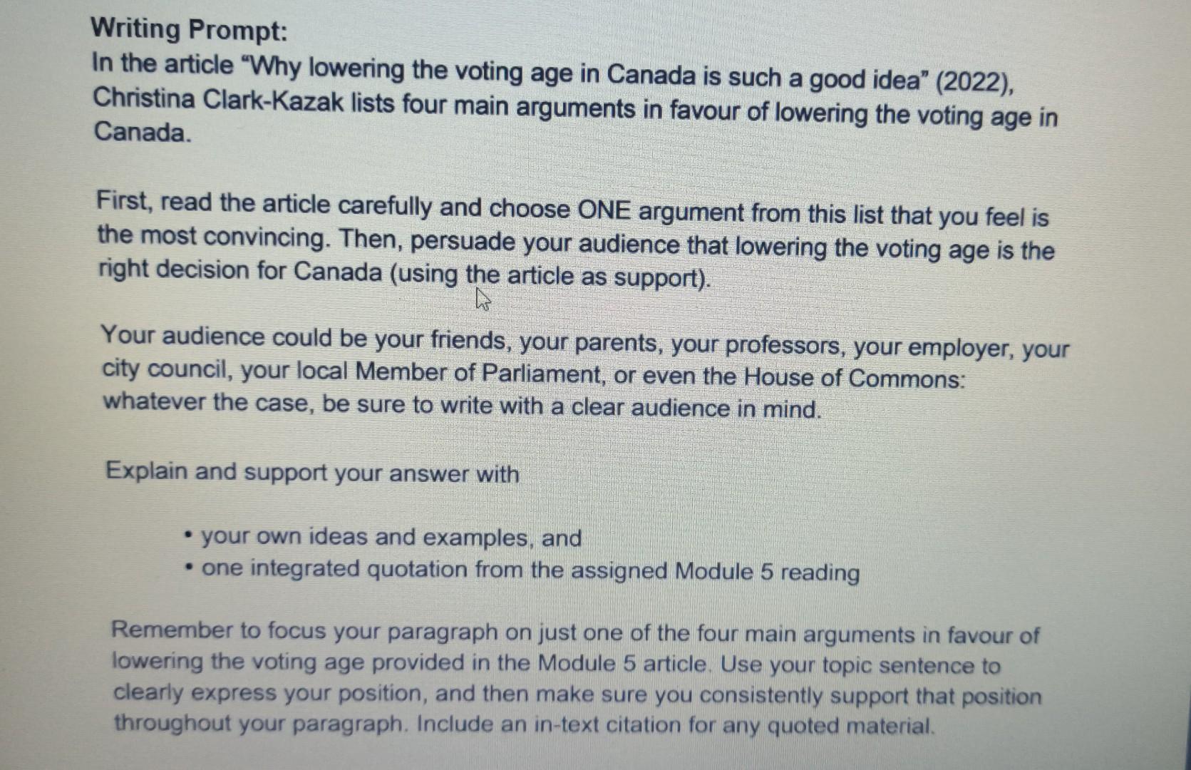 Writing Prompt: In the article "Why lowering the | Chegg.com