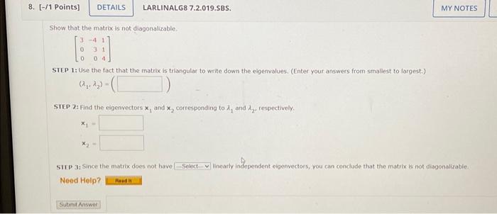 Solved Show that the matrix is not diagonalizable. | Chegg.com