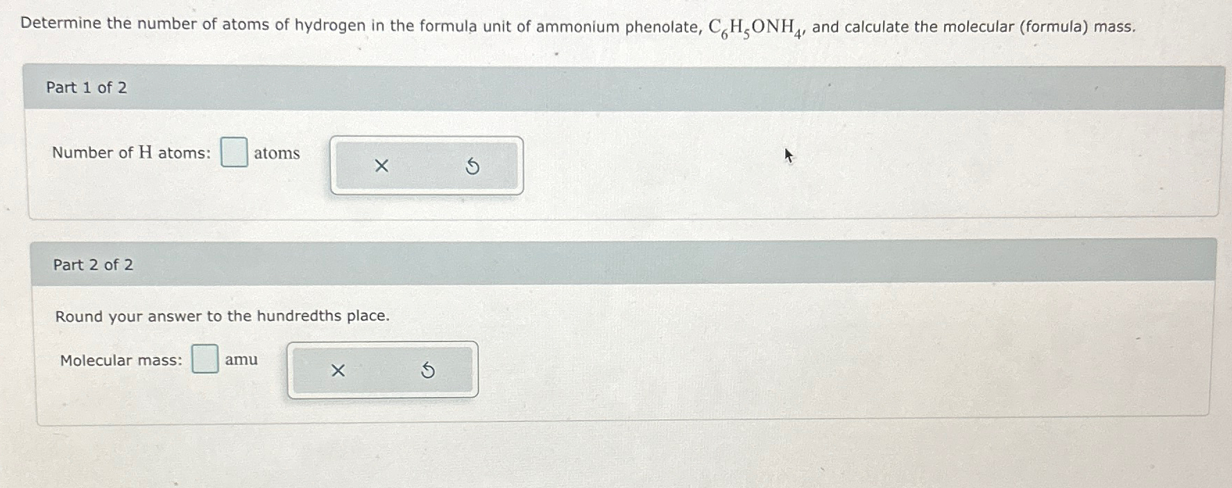 Solved Determine the number of atoms of hydrogen in the | Chegg.com