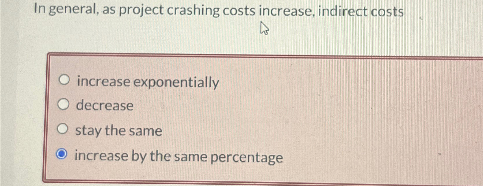 Solved In general, as project crashing costs increase, | Chegg.com