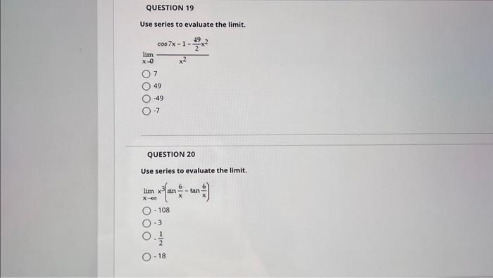 Solved Use series to evaluate the limit. | Chegg.com