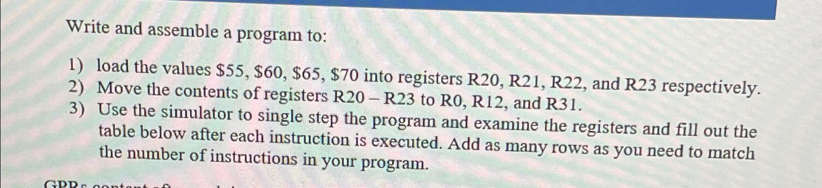 Solved Write and assemble a program to:load the values | Chegg.com