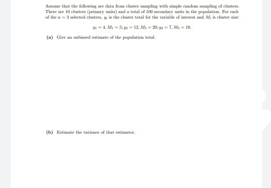 Solved Assume that the following are data from cluster | Chegg.com