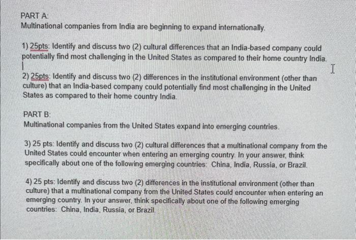 Solved PART A: Multinational companies from India are | Chegg.com