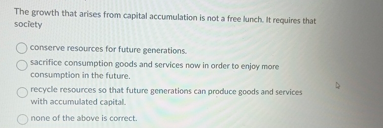 Solved The growth that arises from capital accumulation is | Chegg.com