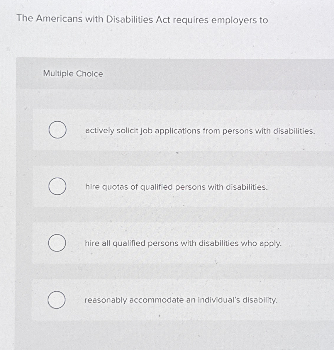 Solved The Americans with Disabilities Act requires | Chegg.com