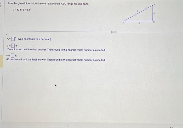Use the given information to solve right triangle ABC | Chegg.com
