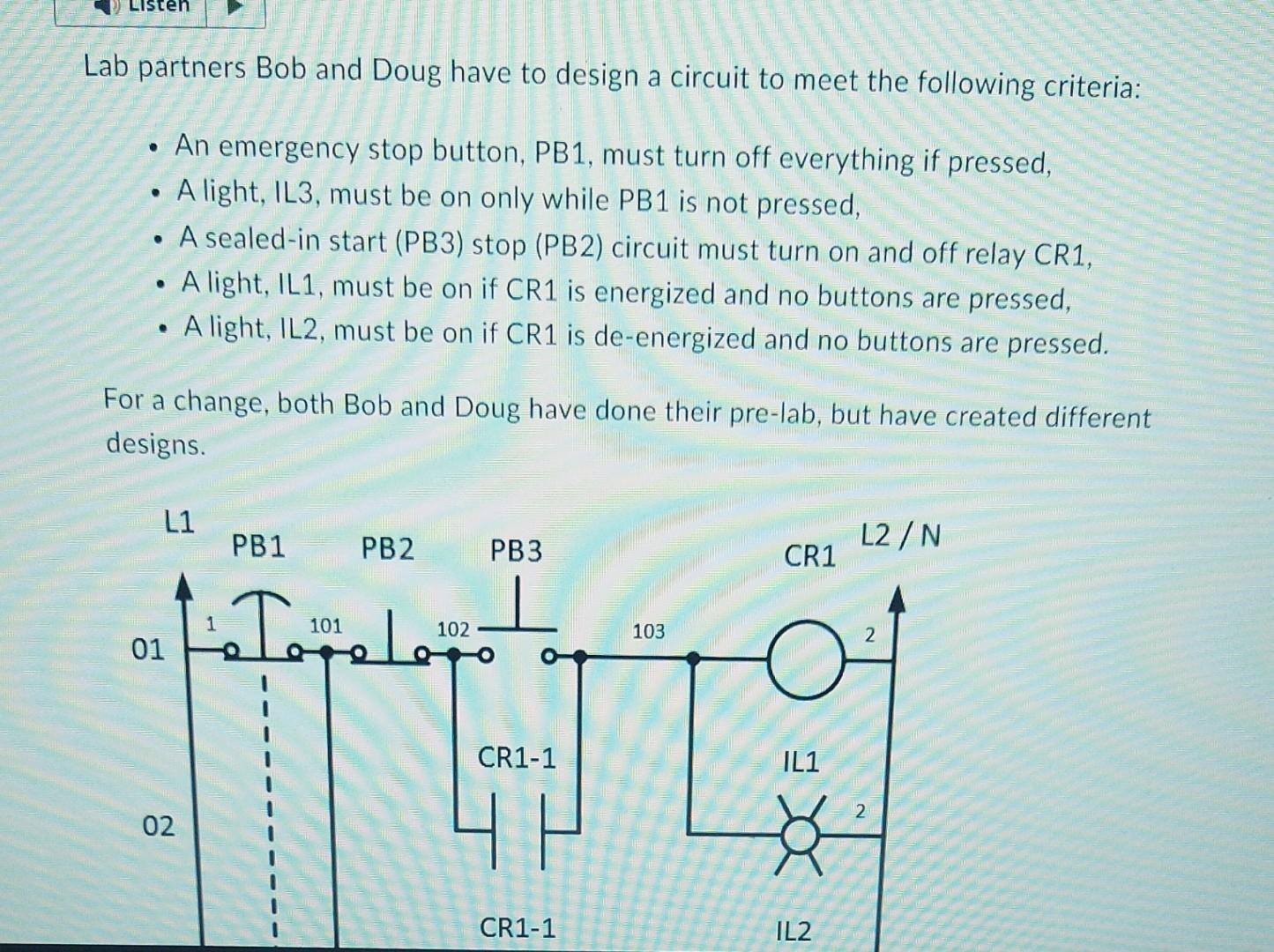 Solved Lab partners Bob and Doug have to design a circuit to | Chegg.com
