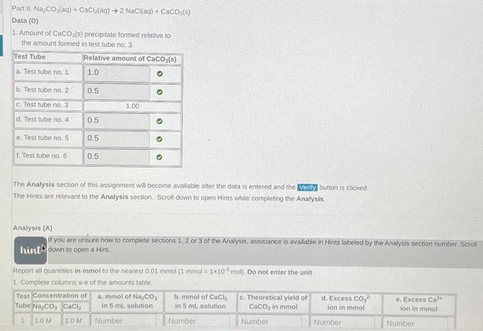 Part II. Na2CO3(aq)+CaCl2(aq)→2NaCl(aq)+CaCO3( s) | Chegg.com