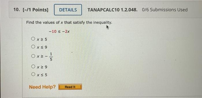 Solved Find the values of x that satisfy the inequality. | Chegg.com