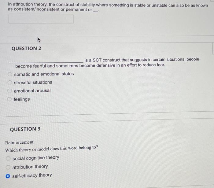 Solved In attribution theory, the construct of stability | Chegg.com