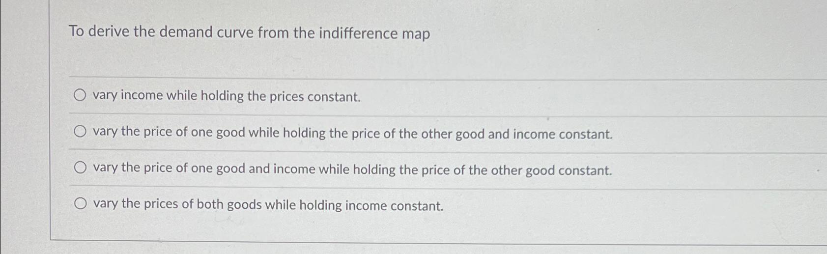 Solved To derive the demand curve from the indifference | Chegg.com