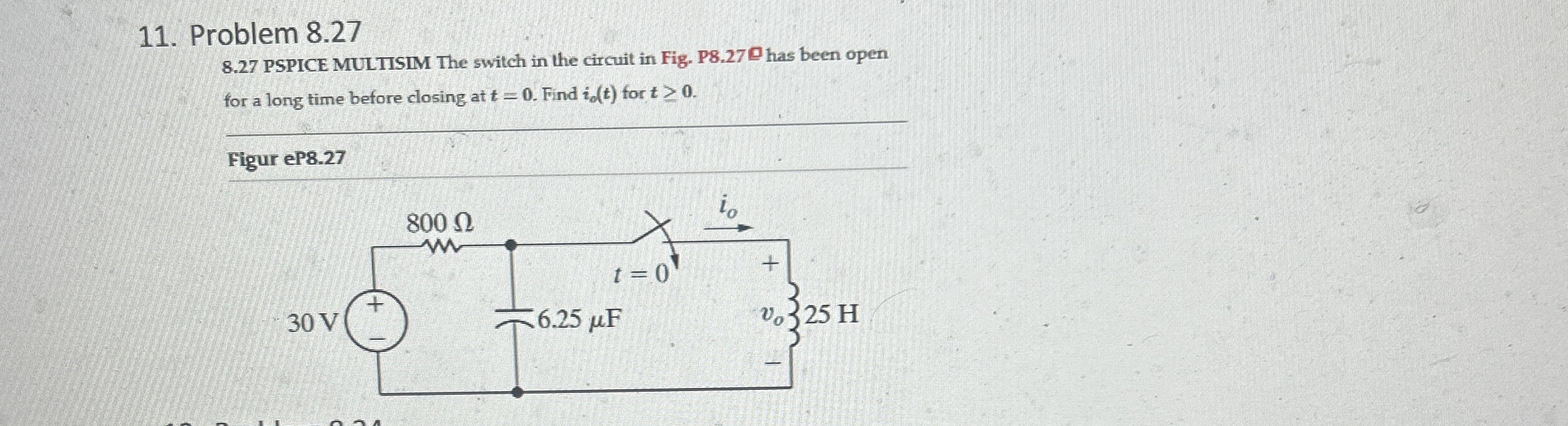 Solved Problem 8.278.27 ﻿PSPICE MULTISIM The switch in the | Chegg.com