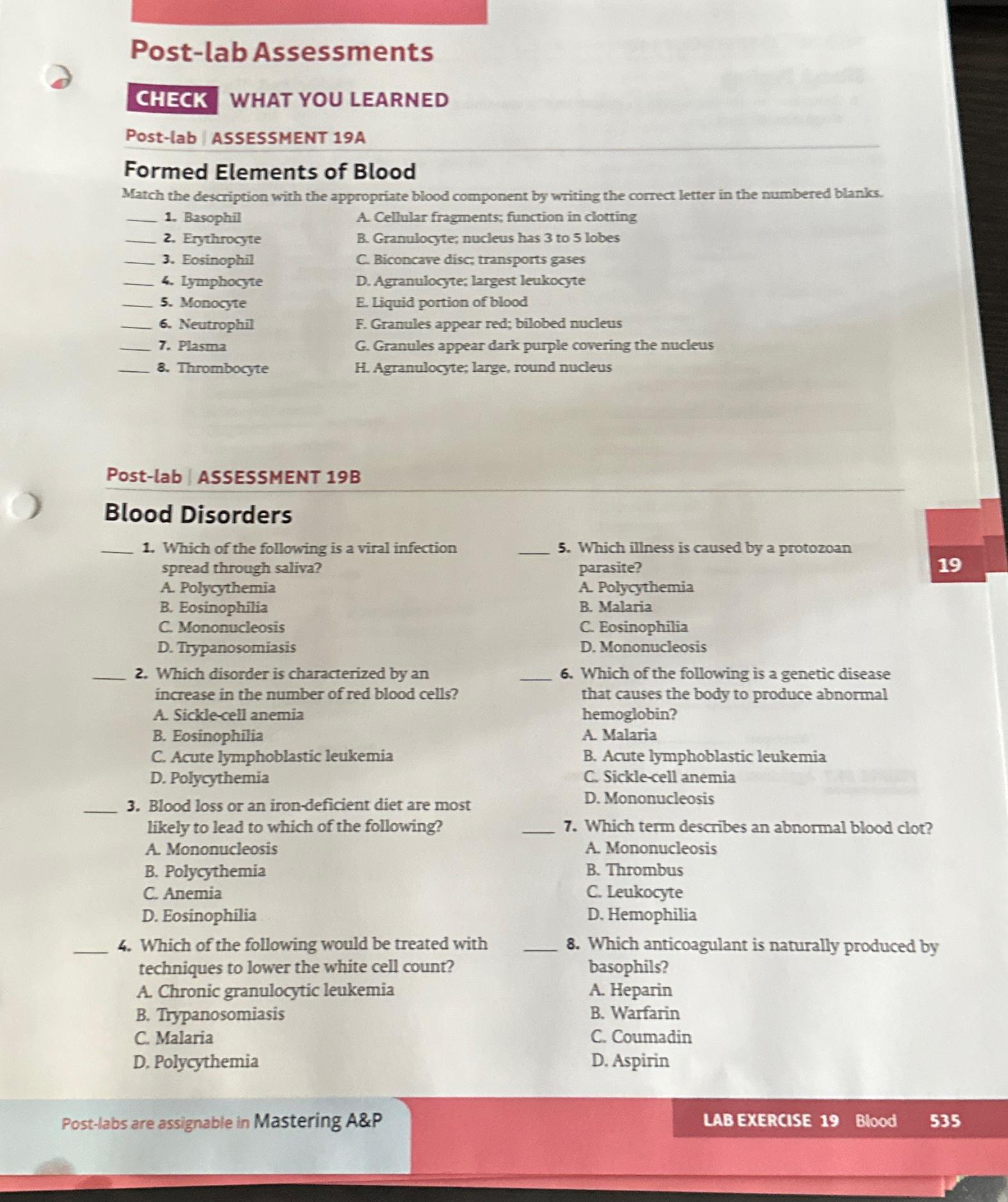 Solved Post-lab AssessmentsCHECK WHAT YOU LEARNEDPost-lab | Chegg.com