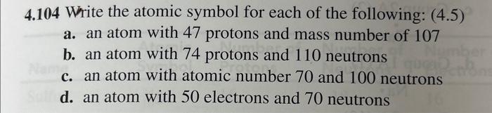 Solved 4.104 Write the atomic symbol for each of the | Chegg.com