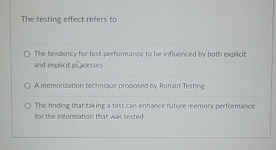 Solved The testing effect refers toThe tendency for test | Chegg.com