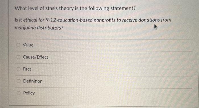 What level of stasis theory is the following | Chegg.com