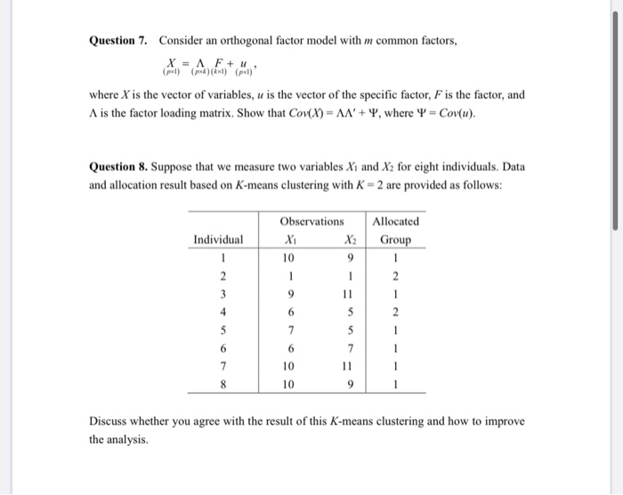 Question 7. Consider an orthogonal factor model with | Chegg.com