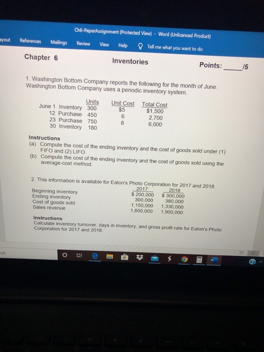 Solved Ch6-PaperAssignment (Protected View) - Word | Chegg.com