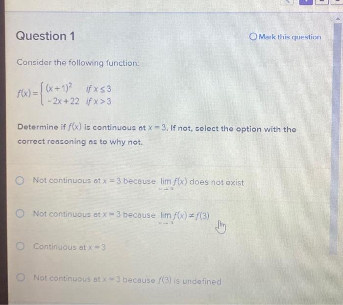 Solved Question 1 Mark this question Consider the following | Chegg.com