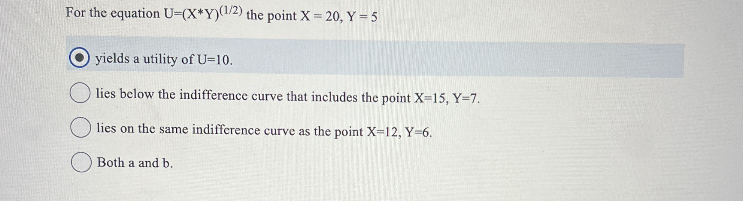 Solved For the equation U=(x**Y)(12) ﻿the point | Chegg.com