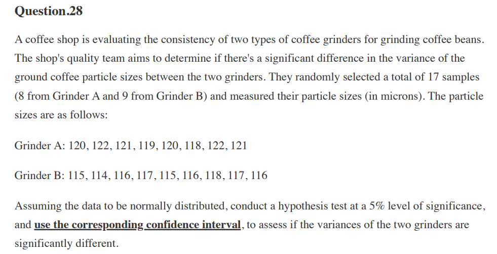 Solved Question. 28A coffee shop is evaluating the | Chegg.com