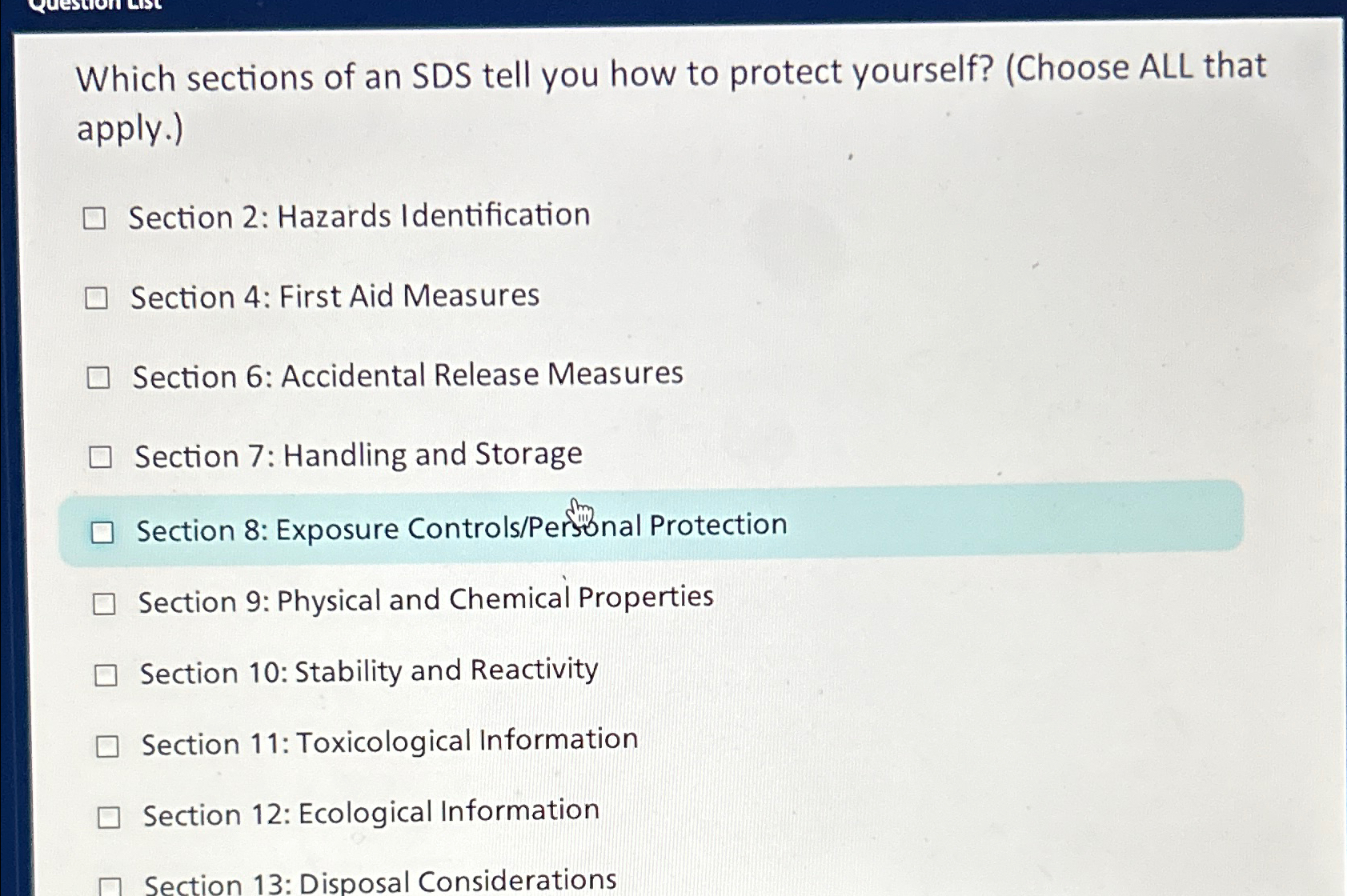 Solved Which sections of an SDS tell you how to protect | Chegg.com