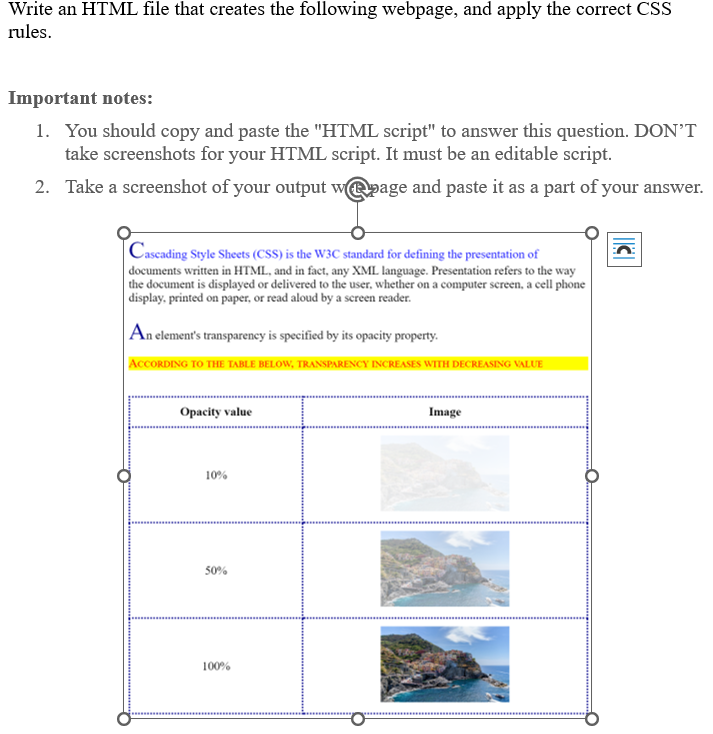 Write an HTML file that creates the following | Chegg.com