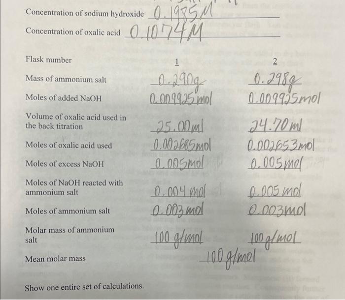 Solved Concentration of sodium hydroxide.1985 M 01074M | Chegg.com