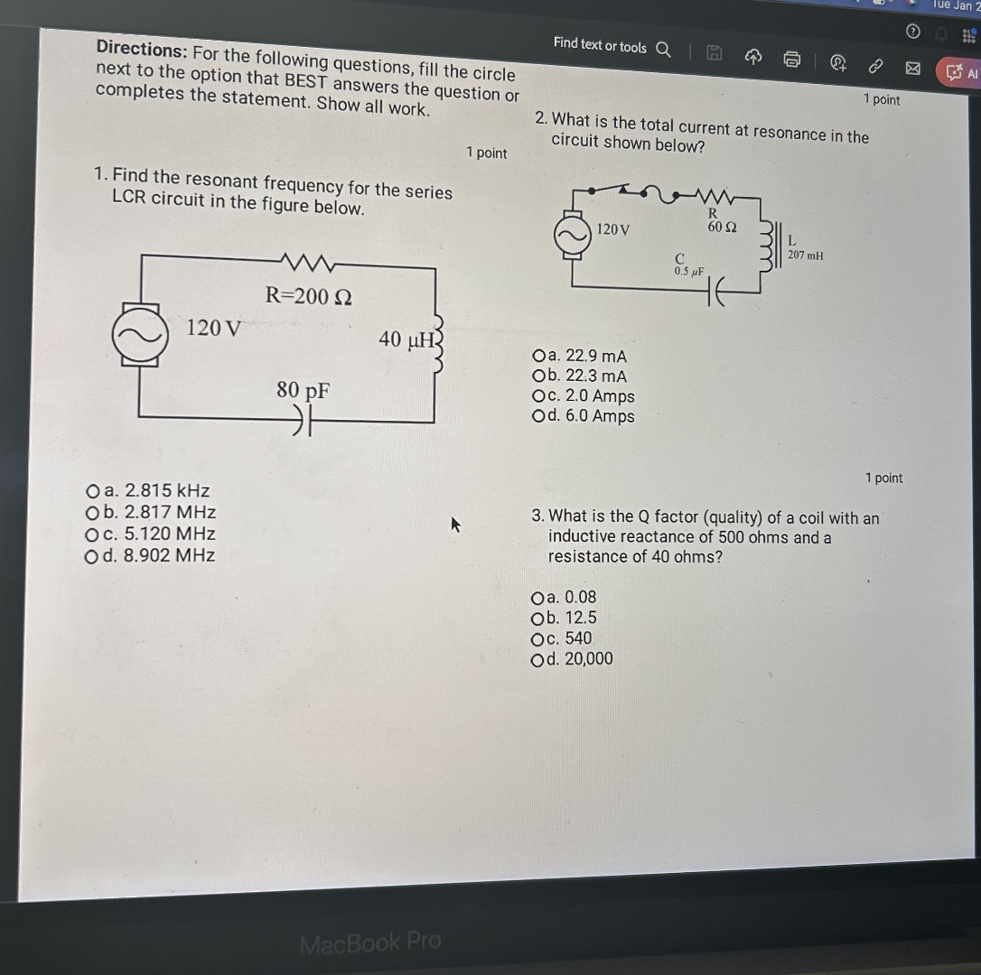 Solved Directions: For the following questions, fill the | Chegg.com
